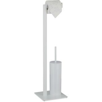 Relaxdays Serviteur wc non fixe, avec porte-rouleau, brosse et son support, acier, h x l x p : 72 x 20 x 20 cm, blanc - Relaxdays