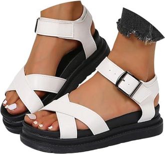 Generic Sandales d&eacute;t&eacute; tendance &agrave; plateforme pour femme - Bout ouvert - Sangle de cheville - Sandales &agrave; talons moyens - Sandales d&eacute;t&eacute; tendance pour la marche -