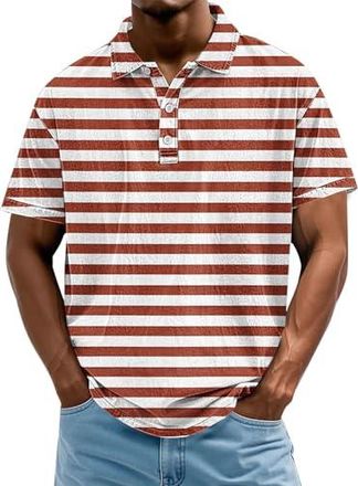 Generic Polo pour homme vintage rayé T-shirt de golf décontracté à manches courtes boutonné 2025 Chemise dété ample, Polo bleu foncé pour homme, 5XL