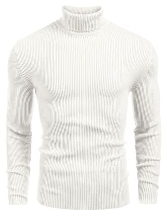 Coofandy Pullover Herren Rollragen ohne Kapuze Strickpullover Freizeit Business Slim fit Männer Rollkragenpullover Weiß M