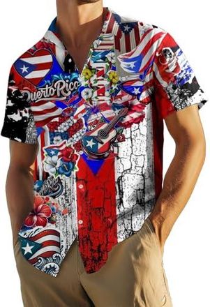 Generic Chemise hawa&iuml;enne pour homme, grenouille drapeau de Porto Rico | Chemise d&eacute;contract&eacute;e boutonn&eacute;e d&eacute;t&eacute; imprim&eacute;e | &Agrave; porter au quotidien, Vacation Puerto