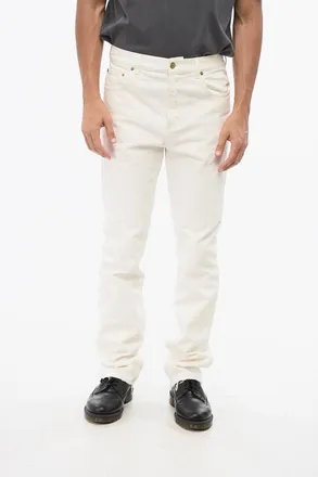 Gucci Unifarbene Jeans mit goldenen Kn&ouml;pfen und 19 cm ausgefranstem Saum Gucci