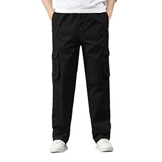 Generico Pantalon cargo pour homme en coton l&eacute;ger avec de nombreuses poches Pantalon de sport avec taille &eacute;lastique et cordon de serrage, Noir, XXXXXL