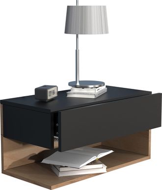 VCM Nachtschrank | Wandschublade | Wandboard | Nachttisch |Maße ca. H. 30 x B. 60 x T. 32 cm - Usal XL 60 cm Schwarz/Honig-Eiche