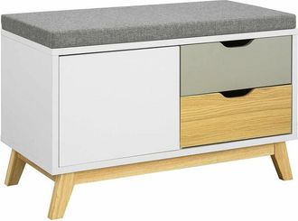 SoBuy Banc de Rangement Meuble dEntrée Commode Armoire à Chaussures Banquette Confortable Avec Coussin Rembourré 2 Tiroirs 1 Porte 80 x 38 x 51 cm Sobuy