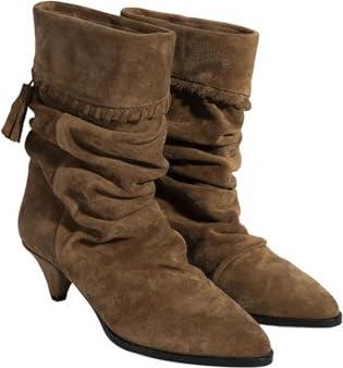 Desa Bottines en Daim pour Femme - &Agrave; Enfiler, &agrave; Talon Bloc, Respirantes | Brun - 37