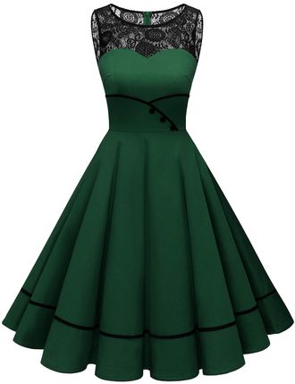 Bbonlinedress Rockabilly Kleider Damen Winterkleid Abendkleider elegant f&uuml;r Hochzeit Spitzenkleid Cocktailkleid Dark Green 3XL