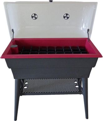 Calipso Jardini&egrave;re 40L modulable en gris/cerise - Cloisons pour 32 semis - Cloche de protection ventil&eacute;e - Tablette de rangement int&eacute;gr&eacute;e - Calipso