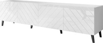 Mirjan24 TV Schrank Mukodi 200, Praktischer Fernsehschrank mit 4 Türen, TV Lowboard mit Griffloses Öffnen, Sideboard, TV-Bank (Weiß/Weiß Hochglanz)