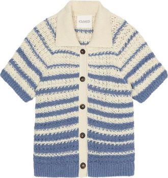 Closed Femme, Pulls, Bleu, Taille: 36 FR Cardigan Ray&eacute; &agrave; Manches Courtes