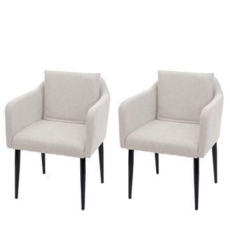 Mendler 2er-Set Esszimmerstuhl HWC-H93, K&uuml;chenstuhl Lehnstuhl Stuhl - Stoff/Textil Creme-beige