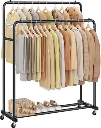 Songmics Portant &agrave; V&ecirc;tements, sur Roulettes, Portemanteau Mobile, 2 Roulettes avec Freins, Chambre, Charge Maximale 90 kg, 46,5 x 110 x 155,5 cm, Noir dEncre H