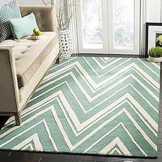 Safavieh Modern Teppich für Wohnzimmer, Esszimmer, Schlafzimmer - Cambridge Collection, Kurzer Flor, Blaugrün und Elfenbein, 152 X 244 cm