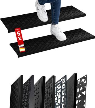 Floordirekt Stufenmatte aus Gummi | 5er Set | Selbstklebend - Rutschhemmende Treppenstufen Matten - Gummistufenmatte für Außen - Antirutschmatten -15 Modelle (Dia