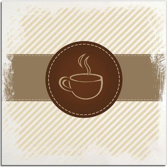 Wallario Wandbild aus Holz Kaffee-Menü - Logo Symbol für Kaffee - 40 x 40 cm in Premium-Qualität: Brillante Farben