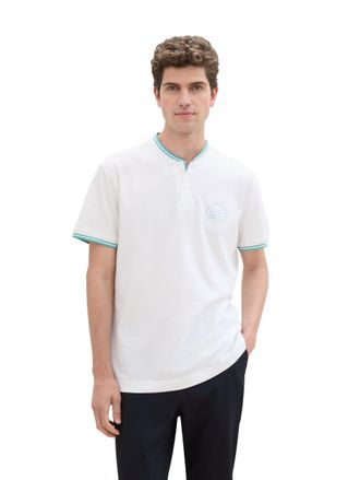 Tom Tailor Herren Basic Piqué Poloshirt mit Stehkragen, White, S