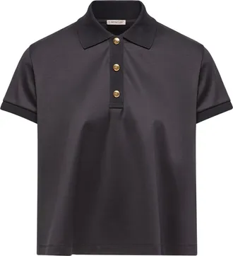 Moncler Moncler Polo En Coton &Agrave; Logo En Gros-grain, Femme, Bleu, Taille: Xl