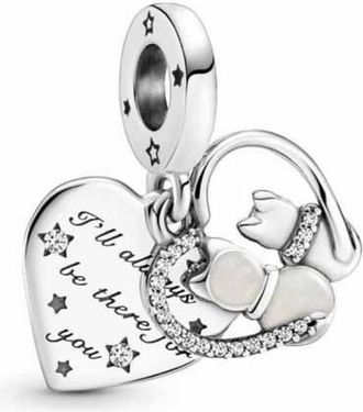 Pandora Katzen & Herz Charm-Anhänger aus Sterling-Silber mit Zirkonia Steinen Moments Collection