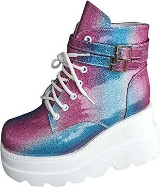 Generic Bottes multicolores pour femme avec fermeture &eacute;clair et semelle en cuir, multicolore, 41 EU