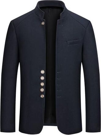 AlltheMen Manteaux en Laine Homme Trench-Coat Chaud Couleur Uni Coupe Slim Parka Col Montant Jacket Courte Hiver Navy XL