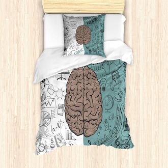 Abakuhaus Gehirn Bettbezug Set für Einzelbetten, Musik Logic Gehirn Kunst, Milbensicher Allergiker geeignet mit Kissenbezug, Weiß Teal Umber