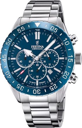 Festina Homme, Accessoires, Gris, Taille: ONE Size Montre en Acier Bleu Quartz 10Atm