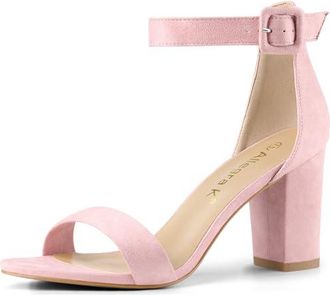 Allegra K Sandales à bout ouvert et talon haut épais avec bride de cheville à boucle pour femme, rose clair, 38 EU