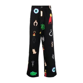 Sky High Farm Schwarze High-Waisted Jeans mit Grafikdruck - - Trousers - Herren - Schwarzk - XL
