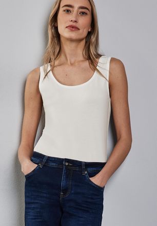 Street One Tanktop STREET ONE Style Anni, Damen, Gr. 34, wei&szlig; (sanftes wei&szlig;), Jersey, Obermaterial: 48% Baumwolle, 48% Modal, 4% Elasthan, unifarben, regular fit
