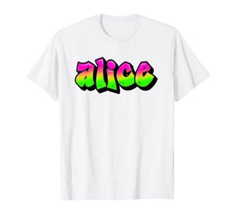 BDAZ Alice Graffiti Personalisierter Name Gr&uuml;n Rosa Frauen M&auml;dchen T-Shirt