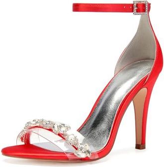 Generic Chaussures De Mariage Femme &Eacute;t&eacute; Sexy Open Toe High Heels Mari&eacute;e Stylet Talons Bureau Travail Soir Sandale Talons Hauts 10.5CM,Rouge,37 EU