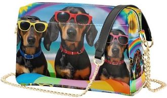 Mnsruu Sacs à bandoulière en cuir pour femme, teckel, lunettes de soleil, tournesols