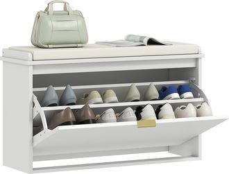 HOMCOM Schuhbank Schuhmöbel mit gepolstertem Sitzkissen und klappbarer Schublade, Eingangsbank maximale Belastung 120 kg, für Flur, Diele, Schlafzimmer, 80 x