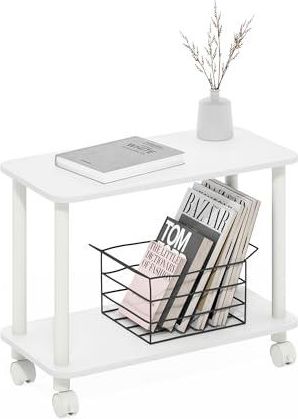 Furinno Turn-N-Tube Moderner rechteckiger Beistelltisch mit Rollen, Weiß/Weiß