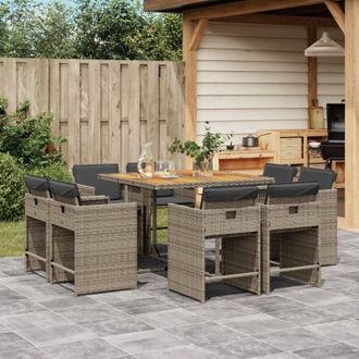 vidaXL Vidaxl - Ensemble &agrave; manger de jardin 9 pcs coussins gris r&eacute;sine tress&eacute;e