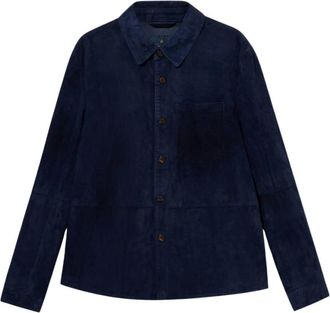 Brooks Brothers Homme, Vestes, Bleu, Taille: S Veste chemise en cuir su&eacute;d&eacute;