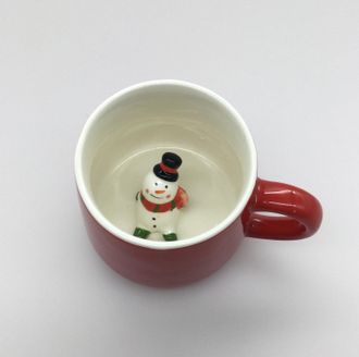Cristalica Tasse mit Figur, Keramik Becher mit Henkel, Rot/Wei&szlig; (Schneemann)