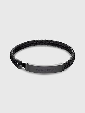 Calvin Klein Lederarmband Mit Metall-logo-plakette - Black - Herren - Einheitsgr&ouml;&szlig;e