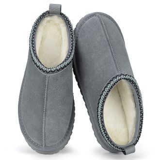 Mishansha Hausschuhe Damen Winter Warme Plüsch-Gefüttert Pantoffeln Flauschige rutschfeste Geschlossen Slippers,für drinnen & draußen Grau Gr.43