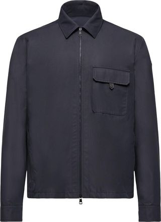 Moncler Moncler Chemise En Coton M&eacute;lang&eacute; &Agrave; Logo En Cuir, Homme, Bleu, Taille: Xxl