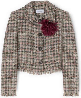 Motivi Femme, Vestes, Beige, Taille: 40 FR Veste courte en boucl&eacute; avec franges et broche