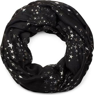 styleBREAKER &Eacute;charpe Loop pour femmes avec motif imprim&eacute; &eacute;toiles m&eacute;talliques scintillantes, &eacute;charpe tubulaire l&eacute;g&egrave;re unie, foulard 01016118, couleur:Noir