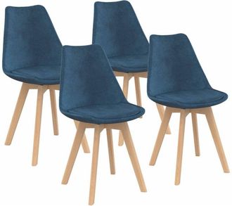 IDMarket Set aus 4 skandinavischen Stühlen sara in duckblauem Samt