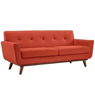 ModWay Engage Modern Upholstered Fabric Loveseat In Mid-Century Moderner Polsterstoff Rot, Polyester, Atomic Red