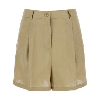 Semicouture Femme, Shorts, Beige, Taille: 46 FR Shorts Beige en Lin avec Passants pour Ceinture