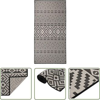 vidaXL The Living Store - Outdoor-Teppich Flachgewebe 100x200 cm Schwarz Gestreift - Outdoor-Teppich - Terrassenteppich - Balkonteppich - Flachgewebe