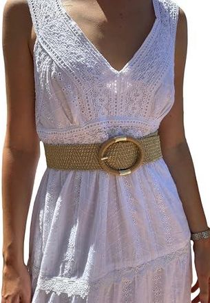 Migura Ceinture pour femme élégante en osier naturel paille large élastique pour robes et autres vêtements Fajin fait à la main Mode Réglable Adaptable à la 