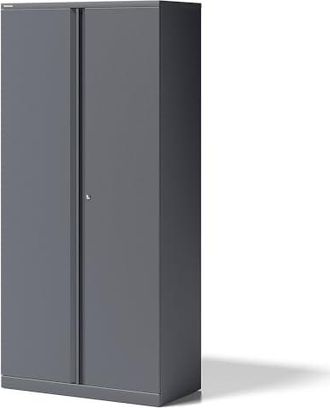 Bisley Flügeltürenschrank Essentials mit 4 Fachböden für 5 Ordnerhöhen, Metall, 634 Anthrazitgrau, 47 x 91.4 x 198 cm