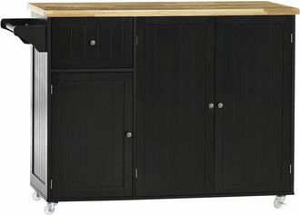 HOMCOM Desserte de cuisine multi rangement tiroir 3 portes avec étagère porte-torchons MDF noir hévéa