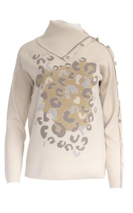 Passioni Strickpullover mit Leopardenmuster aus Strasssteinen
